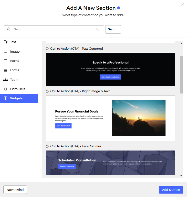 Adding a Call to Action Section to a Page